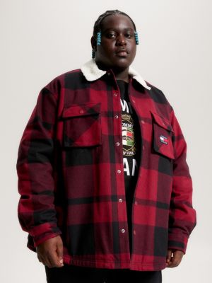 Plus Sherpa Lined Casual Fit Check Overshirt Red Tommy Hilfiger