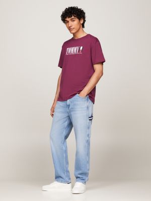 Tommy Flag Logo Crew Neck T-Shirt | Purple | Tommy Hilfiger