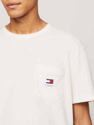 T Shirt Met Wafelstructuur En Opgestikte Zak Wit Tommy Hilfiger