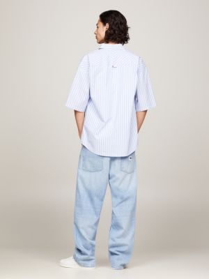 Relaxed gestreept overhemd met korte mouwen | Blauw | Tommy Hilfiger