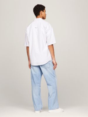 Relaxed Gestreept Overhemd Met Korte Mouwen Wit Tommy Hilfiger