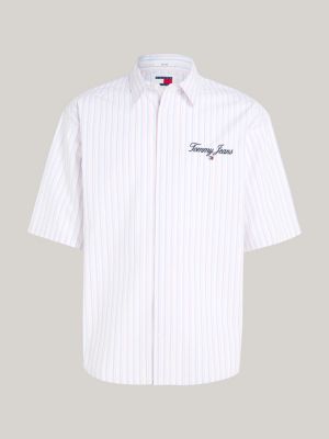 Relaxed Gestreept Overhemd Met Korte Mouwen Wit Tommy Hilfiger