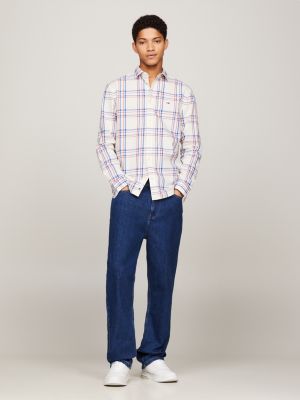 Regular Fit Popeline Hemd Mit Karos Weiß Tommy Hilfiger