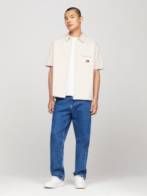 Essential Logo Embroidery Short Sleeve Overshirt | Beige | Tommy Hilfiger