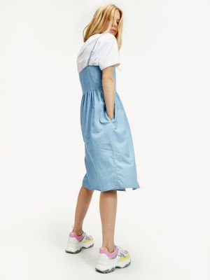 Chambray Kleid Mit Logo Tape Denim Tommy Hilfiger