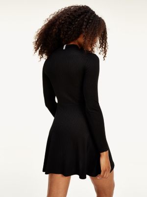 Geripptes Fit And Flare Kleid Schwarz Tommy Hilfiger