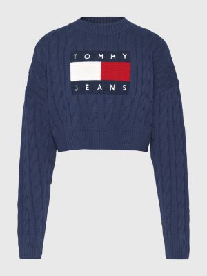 Jersey De Punto Trenzado Con Corte Holgado Azul Tommy Hilfiger