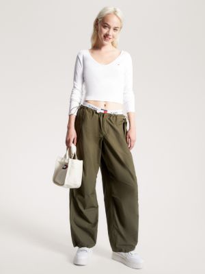 Essential Geripptes Cropped Fit Langarmshirt Weiß Tommy Hilfiger