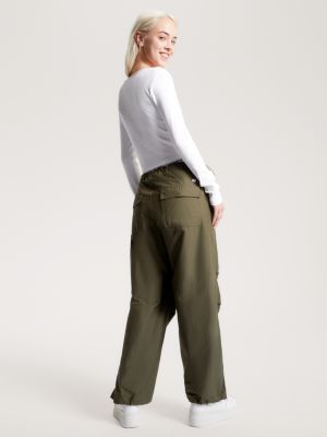 Essential Geripptes Cropped Fit Langarmshirt Weiß Tommy Hilfiger