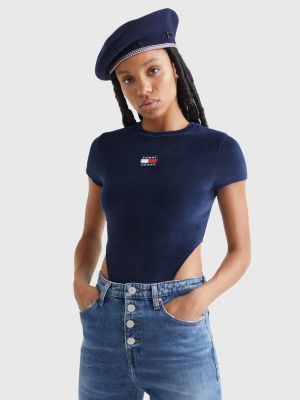 Velours-Body mit hohem Beinausschnitt | BLAU | Tommy Hilfiger