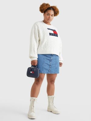 Curve Boxy Fit Pullover Mit Zopfmuster Weiß Tommy Hilfiger