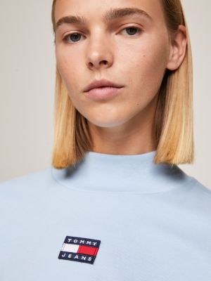 Badge Mock Turtleneck Crop Top Blue Tommy Hilfiger