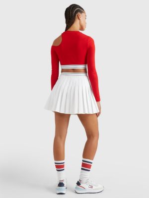 Cutout Detail Long Sleeve Crop Top Red Tommy Hilfiger