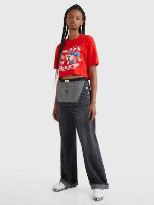 Oversized Crop Top Met Slogan Rood Tommy Hilfiger