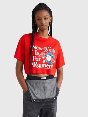 Oversized Crop Top Met Slogan Rood Tommy Hilfiger