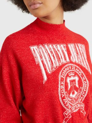 Varsity Logo Mock Turtleneck Jumper Red Tommy Hilfiger