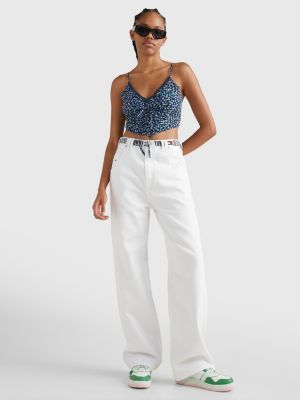 Crop Top Mit Blümchen Print Und Spitzenbesatz Blau Tommy Hilfiger