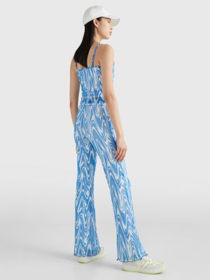 Mesh Tanktop Met Swirl Print Blauw Tommy Hilfiger