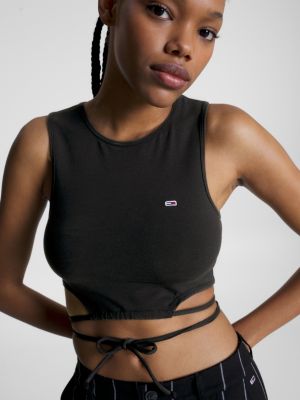 Self Tie Flag Crop Top Black Tommy Hilfiger
