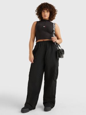 Curve Cropped Tanktop Met Opstaande Hals Zwart Tommy Hilfiger