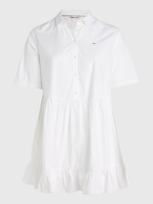 Curve Popeline Hemdkleid Mit Stufenrock Weiß Tommy Hilfiger