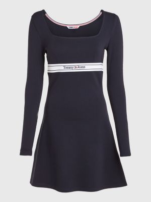Fit And Flare Langarm Minikleid Blau Tommy Hilfiger