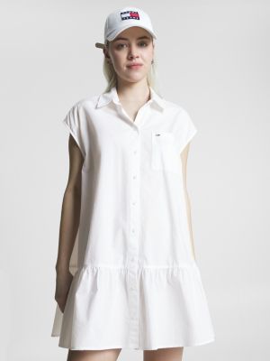 Kurzarm Hemdkleid Mit Flag Patch Weiß Tommy Hilfiger