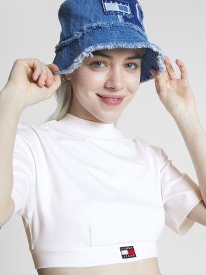 Badge Mock Turtleneck Crop Top White Tommy Hilfiger