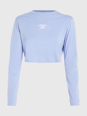 Essential crop top met lange mouwen en logo | Blauw | Tommy Hilfiger