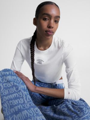 Essential Crop Top Met Lange Mouwen En Logo Wit Tommy Hilfiger