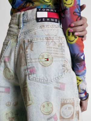 Tommy Jeans X Smiley® Claire High Rise Wide Print Faded Jeans Denim