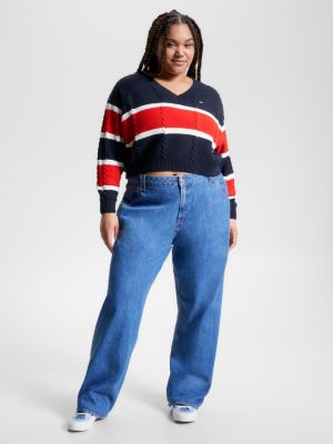 Jersey Curve Cropped Con Cuello De Pico Azul Tommy Hilfiger
