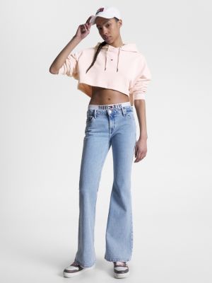 Felpa Crop Essential Con Cappuccio E Logo Pink Tommy Hilfiger