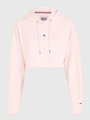 Felpa Crop Essential Con Cappuccio E Logo Rosa Tommy Hilfiger