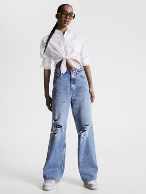 Cropped Fit Popeline Bluse Mit Knoten Detail Weiß Tommy Hilfiger