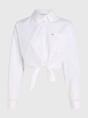 Cropped Fit Popeline Bluse Mit Knoten Detail Weiß Tommy Hilfiger