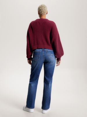 Essential Ribbed V Neck Relaxed Cardigan Red Tommy Hilfiger