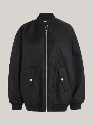 Bomber Oversize Imbottito Con Applique Nero Tommy Hilfiger