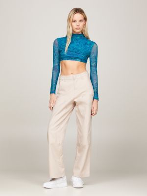 Cropped Fit Langarmshirt Mit Wirbel Print Blau Tommy Hilfiger