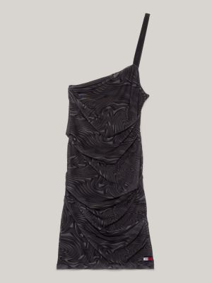 One Shoulder Minikleid Mit Wirbel Print Braun Tommy Hilfiger