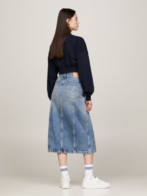 Felpa Crop Relaxed Fit Con Logo In Corsivo Blu Tommy Hilfiger