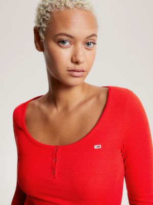 Slim Fit Henley Langarmshirt Rot Tommy Hilfiger