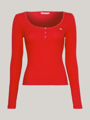 Slim Fit Henley Langarmshirt Rot Tommy Hilfiger