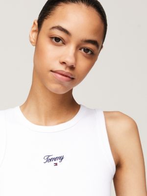 Slim Tanktop Met Scriptlogo Wit Tommy Hilfiger