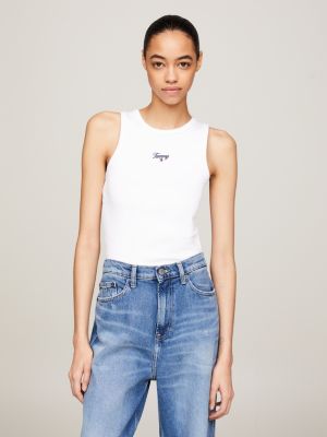 Slim Fit Tanktop Mit Script Logo Weiß Tommy Hilfiger