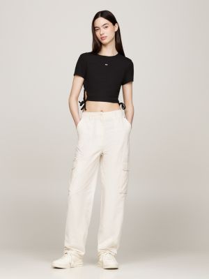 Gathered Side Rib-Knit Crop Top | Black | Tommy Hilfiger