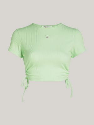 Gathered Side Rib-Knit Crop Top | Green | Tommy Hilfiger