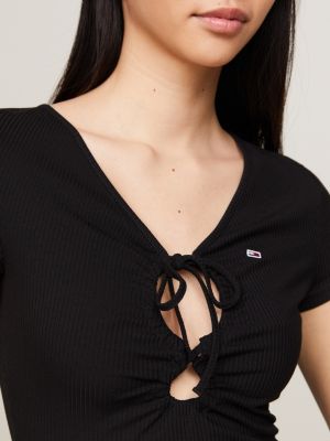 Geripptes Bodycon Kleid Mit Cut Outs Schwarz Tommy Hilfiger