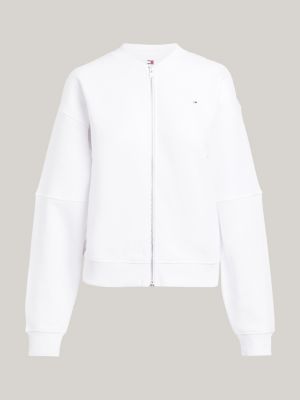 Essential Zip Thru Relaxed Bomber Jacket White Tommy Hilfiger