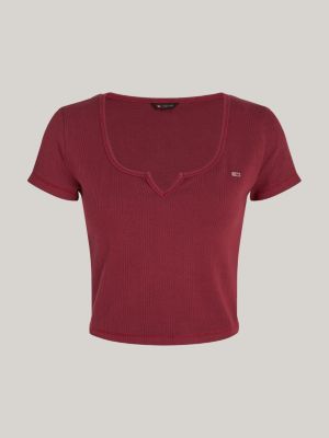 T-shirt court décolleté teint en plongée | Rouge | Tommy Hilfiger